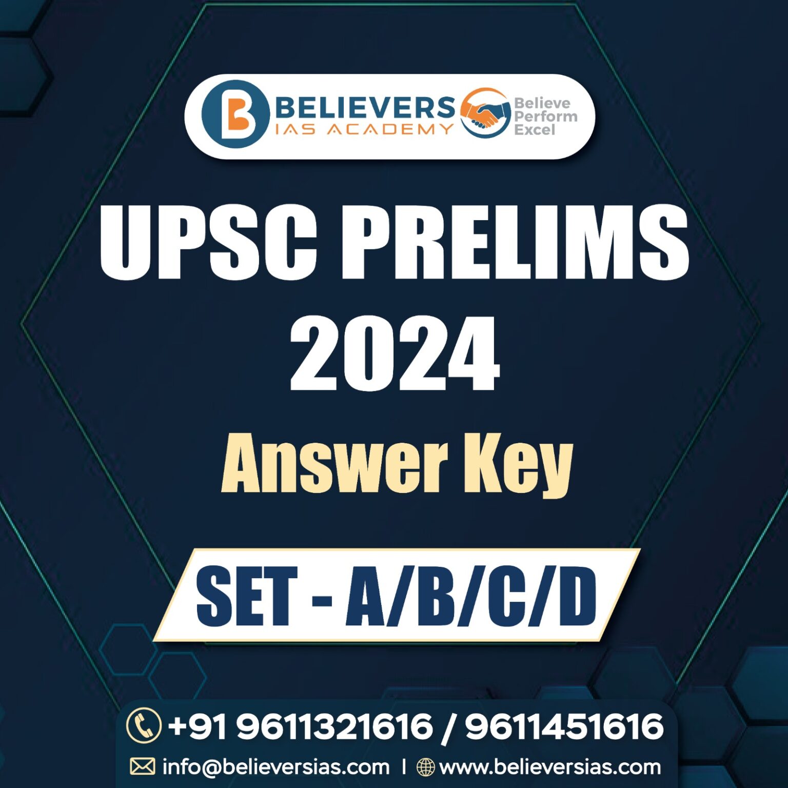 Answer key for UPSC Prelims 2024 - Believers IAS Academy
